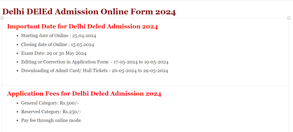 Delhi DElEd Admission Online Form 2024 - DailyResult.Info